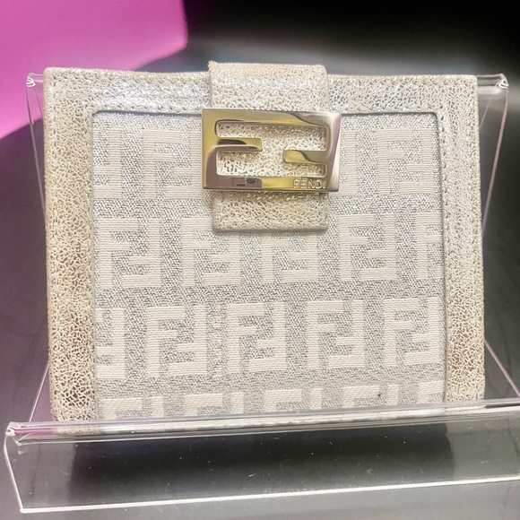 Fendi | Bags | Fendi Metallic Silver And Cream White Bifold Wallet ...